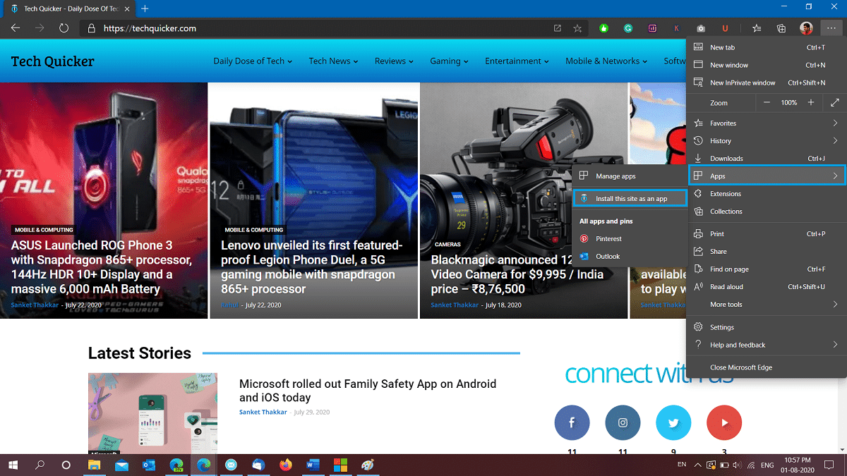 How To Turn Any Website Into An App Using Microsoft Edge - Tech Quicker